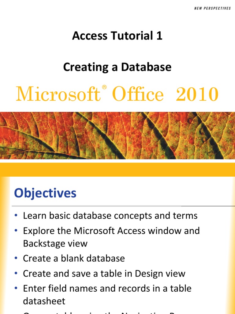 Access Tutorial 1 Creating A Database Microsoft Office 2010 Pdf Microsoft Access 5585