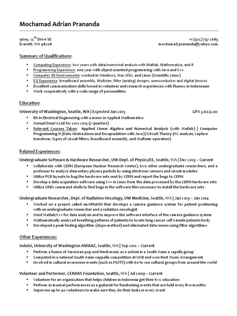 Mochamad Adrian Prananda: Summary of Qualifications | PDF