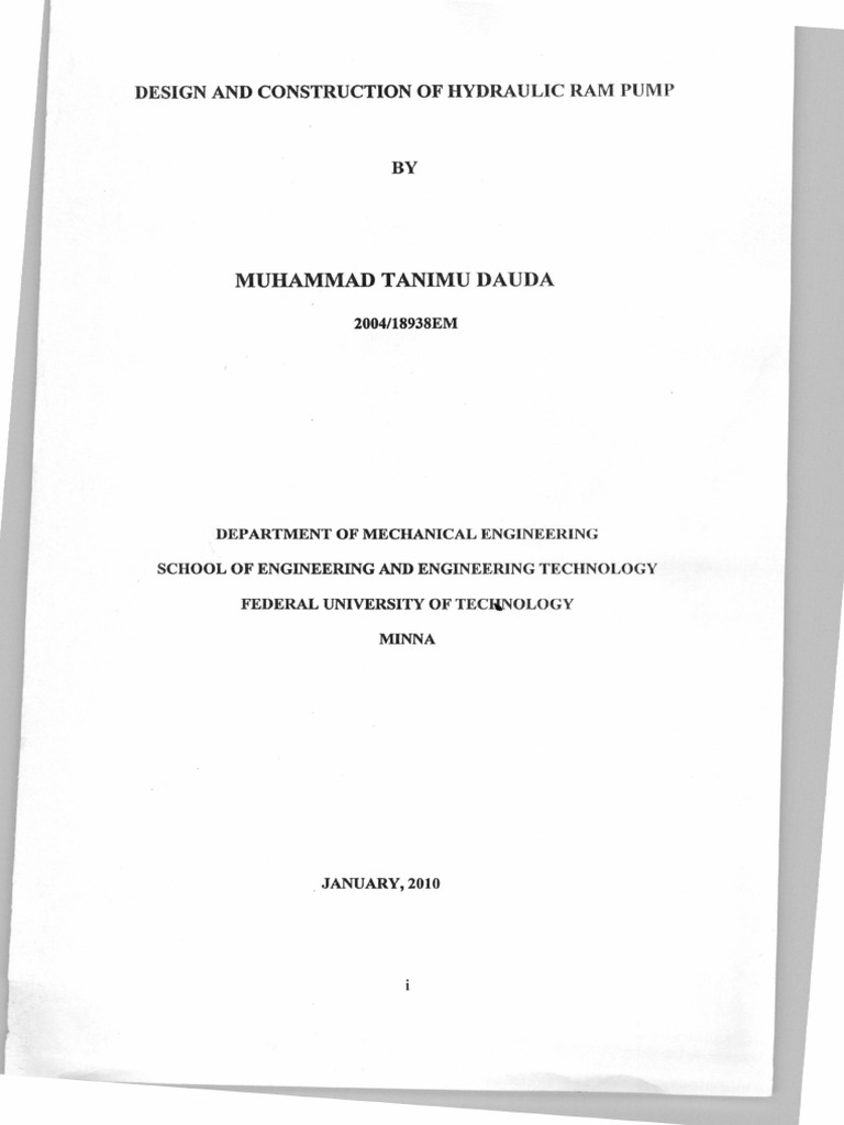 Hydraulic Ram Pump Design Report | PDF | Drag (Physics) | Pump