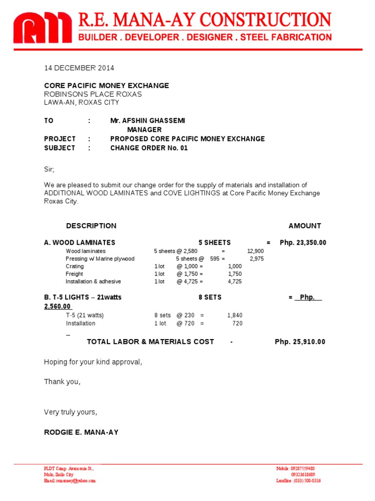Change Order for Core Pacific Exchange | PDF