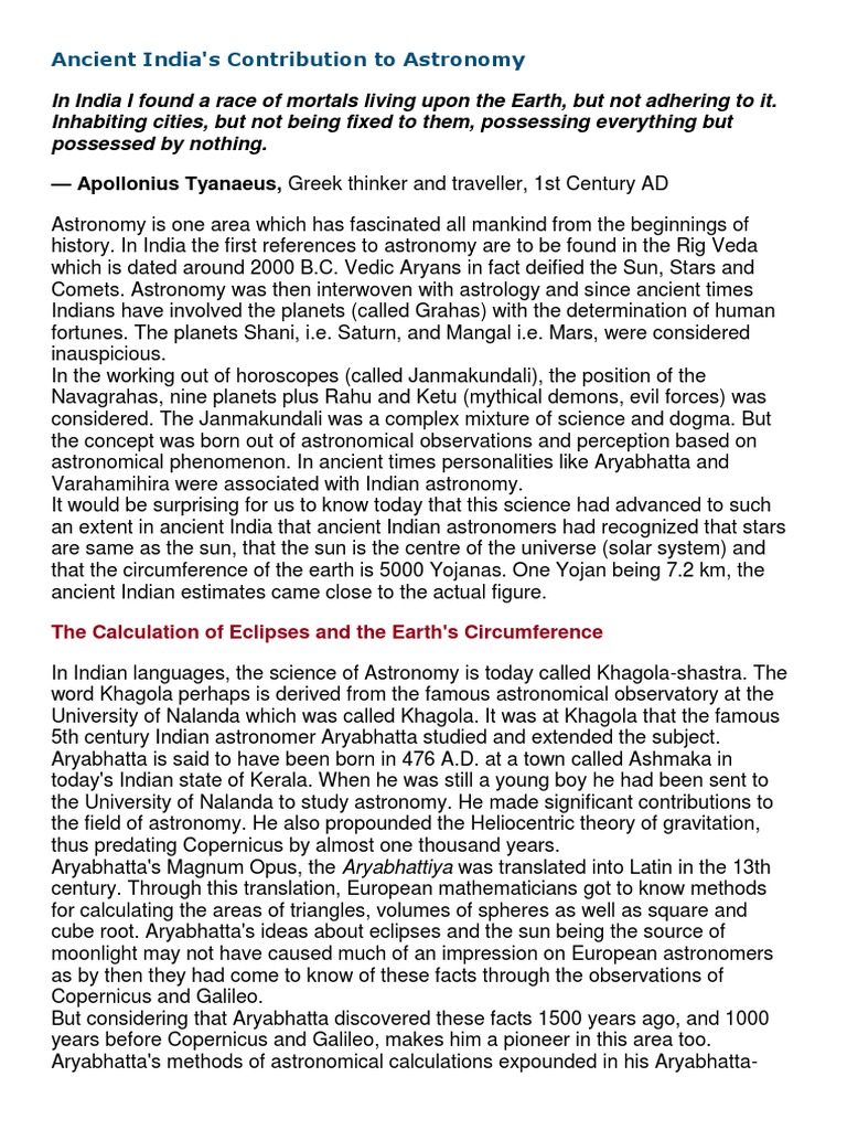 Ancient India's Contribution To Astronomy | PDF | Planets | Natural ...