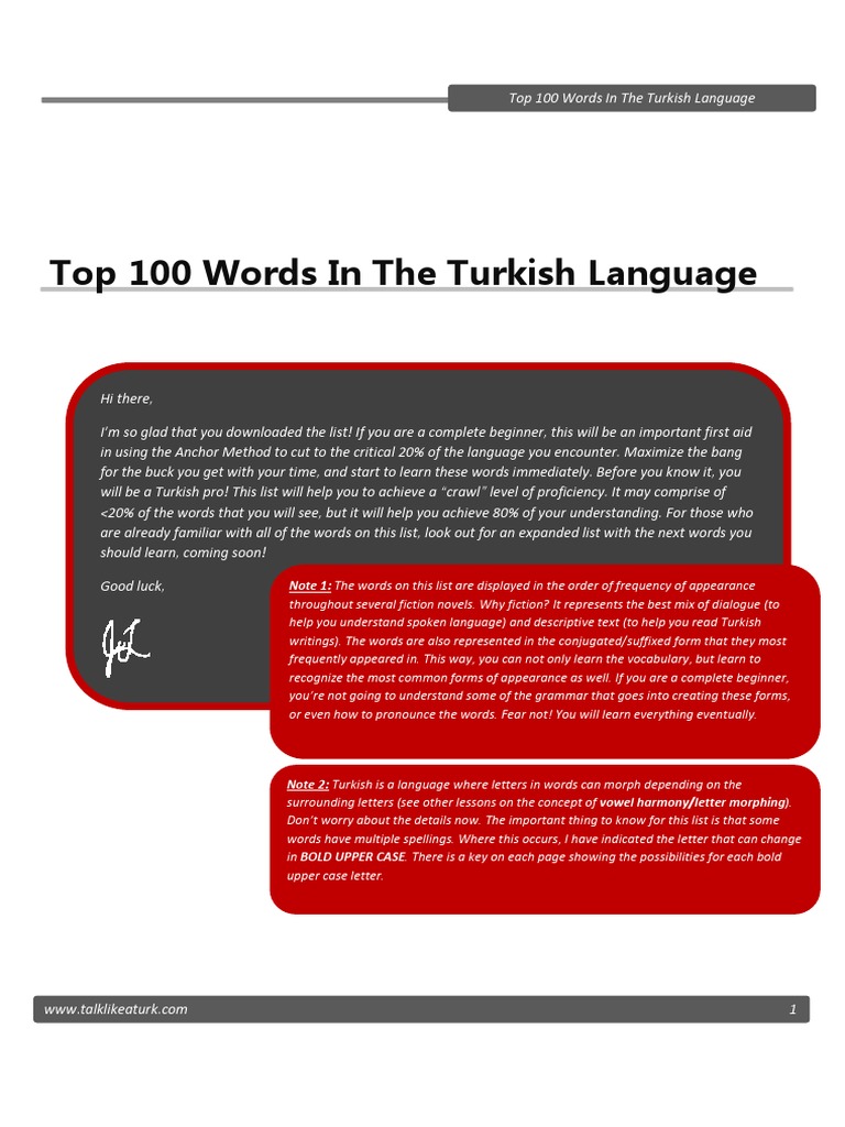 The Top 100 Most Frequent Words in Turkish: A Frequency-Based ...