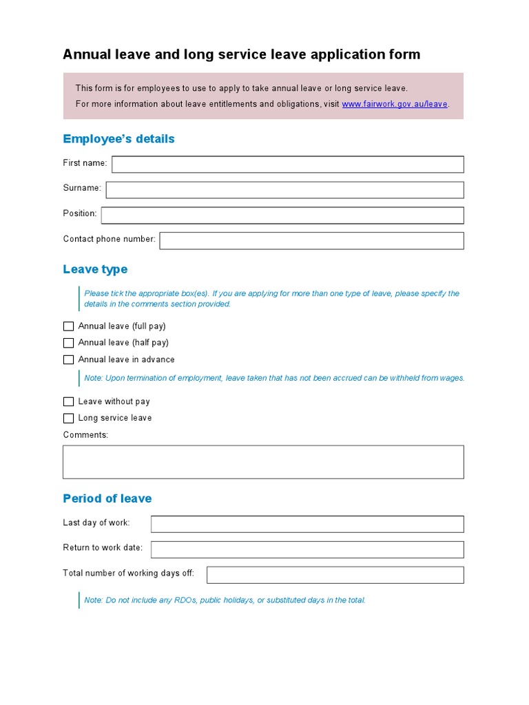 Annual Leave LSL Application Form | PDF