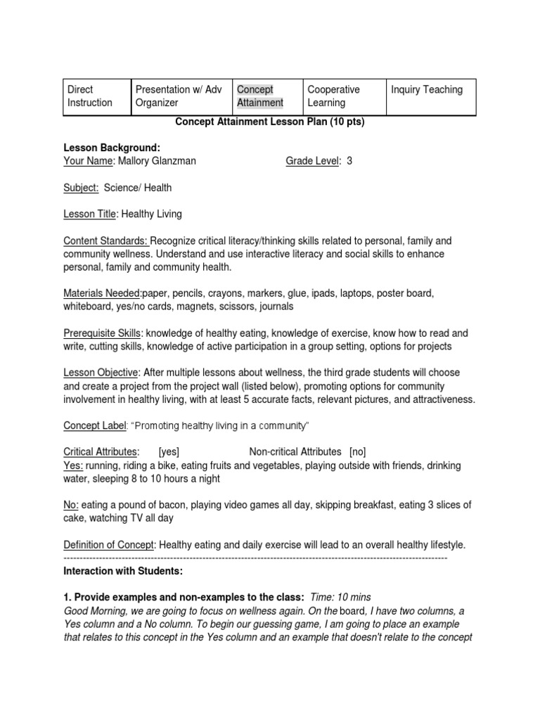 Concept Attainment Lesson | PDF | Lesson Plan | Gifted Education