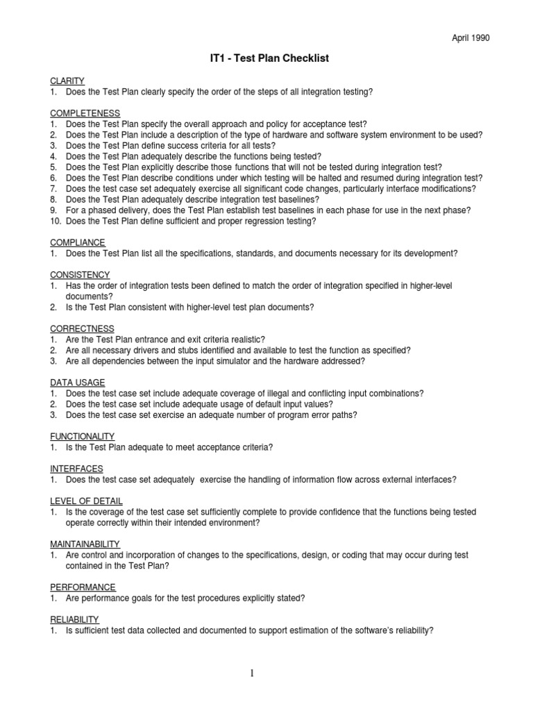 Test Plan Checklist PDF | Download Free PDF | Reliability Engineering ...