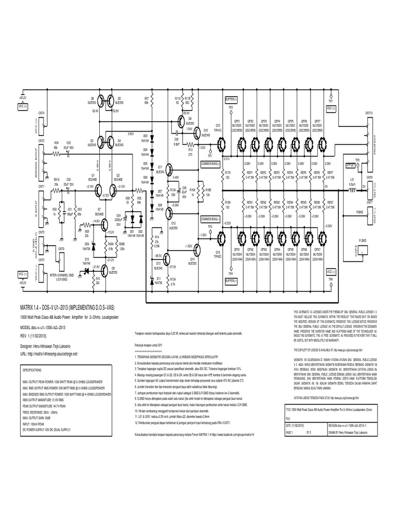 1000w 2 Ohms 63v Supply Audio Power Amp Dos V U1 1000 Ls2 2013 Rev 1 ...