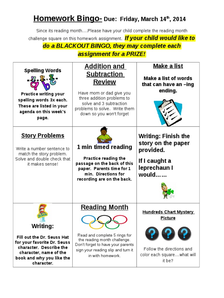 Homework Bingo Reading Challenge | PDF | Language Arts & Discipline