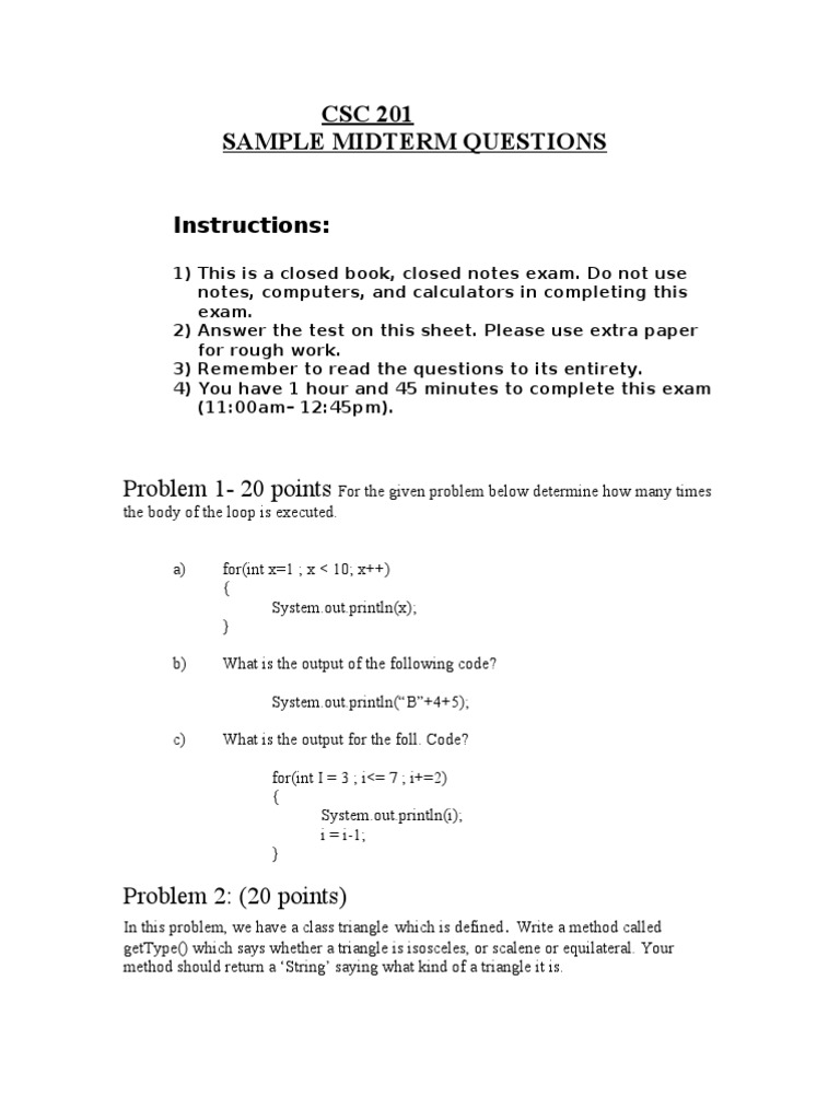 Sample Midterm CSC 201 | PDF