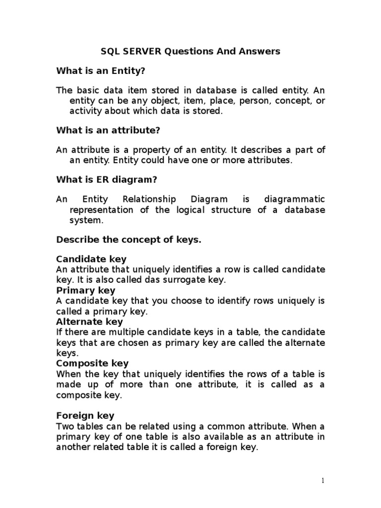 SQL SERVER Questions and Answers What Is An Entity? | PDF | Database ...