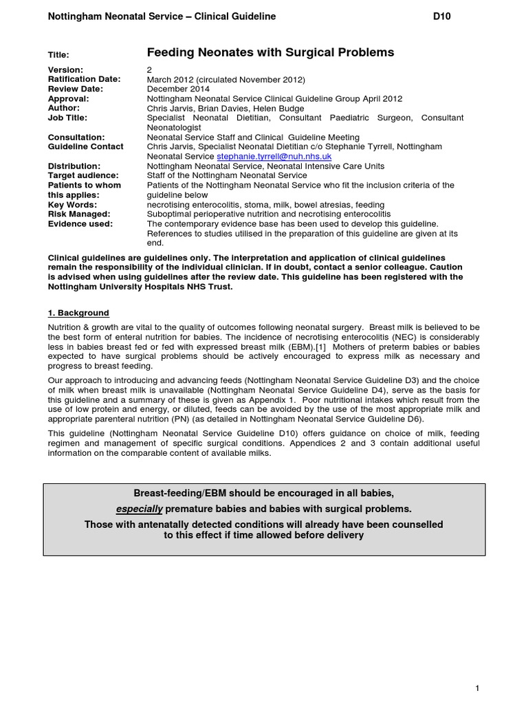 Neonatal Feeding for Surgical Conditions | PDF | Infant Formula ...
