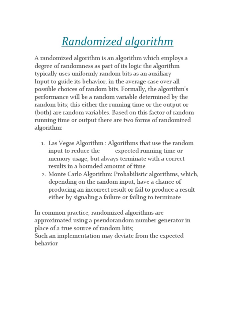 Randomized Algorithm Pdf Algorithms And Data Structures Algorithms