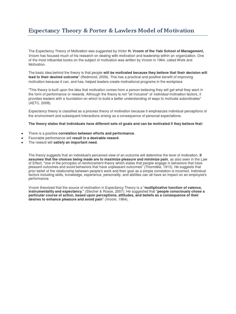 Expectancy Theory | PDF | Motivation | Motivational