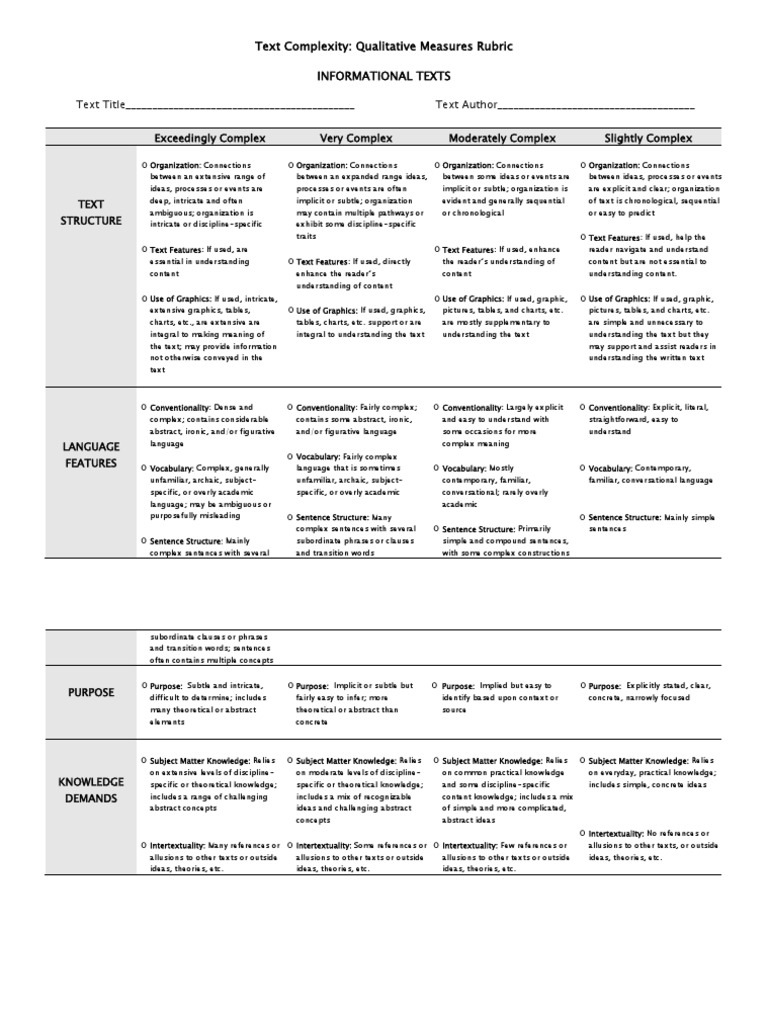 Text Complexity Qualitative Rubric | PDF | Sentence (Linguistics) | Phrase