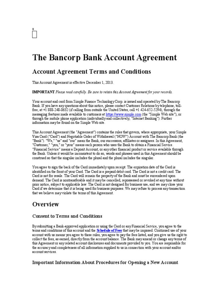 Simple Bank Agreement | PDF | Cheque | Transaction Account