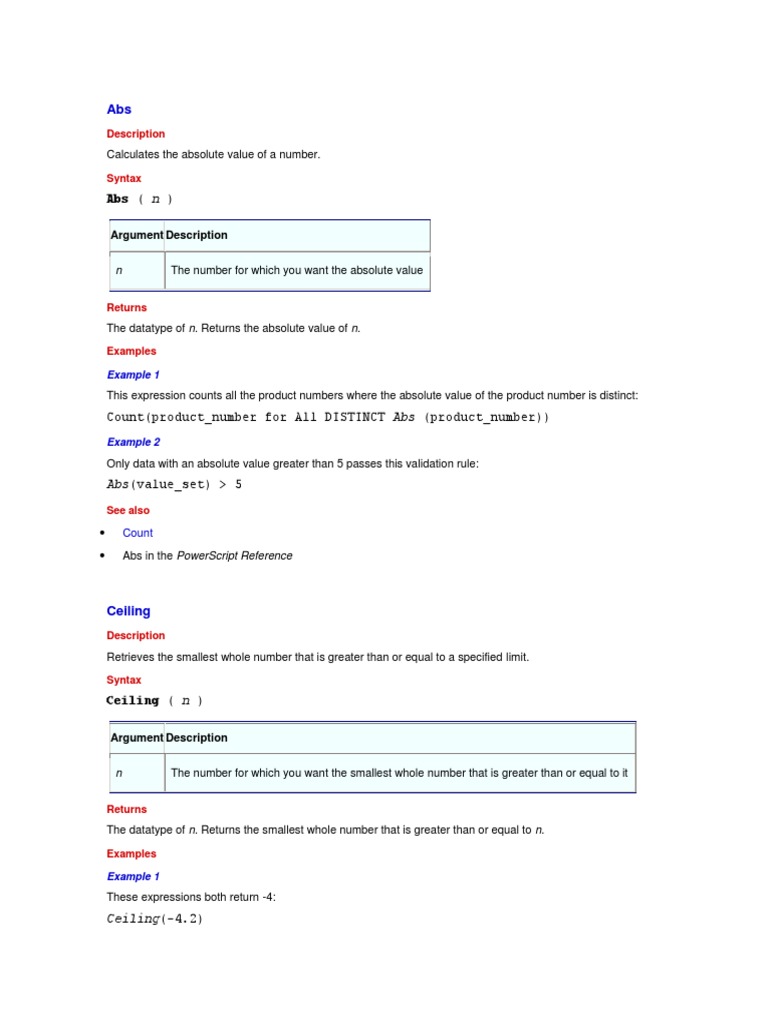 Abs (N) : Argument Description | PDF | Trigonometric Functions | Integer (Computer Science)