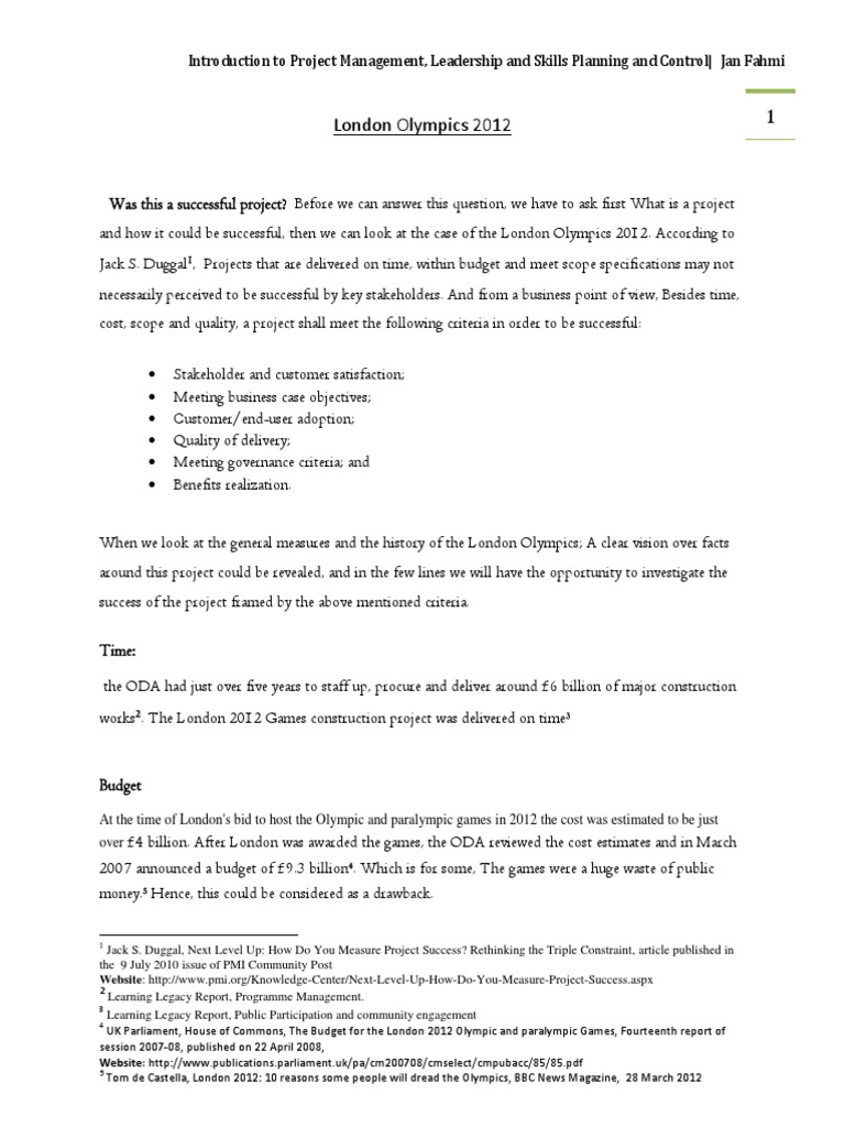 London Olympics 2012. A Project Sucess Review | PDF | Olympic Games ...