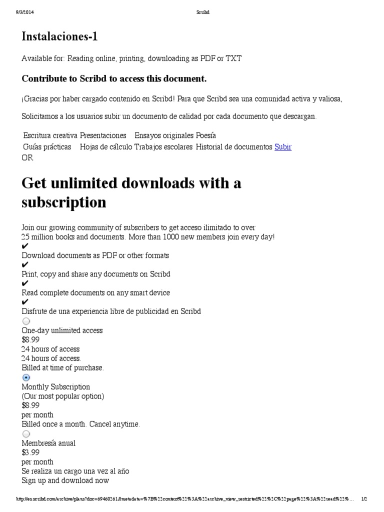Get Unlimited Downloads With A Subscription: Instalaciones-1 | PDF