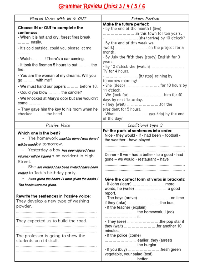 Grammar Review Units 3-4-5-6 | PDF | Ellipsis | Syntax