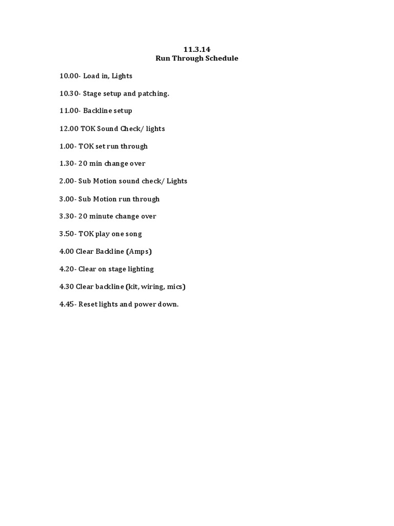 Event Run-Through Schedule | PDF | Home & Garden | Art
