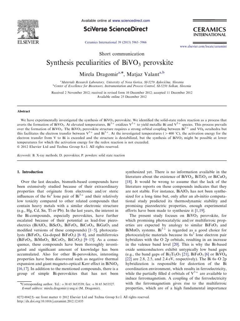 Bi VO3 | PDF | Redox | Solid State Chemistry