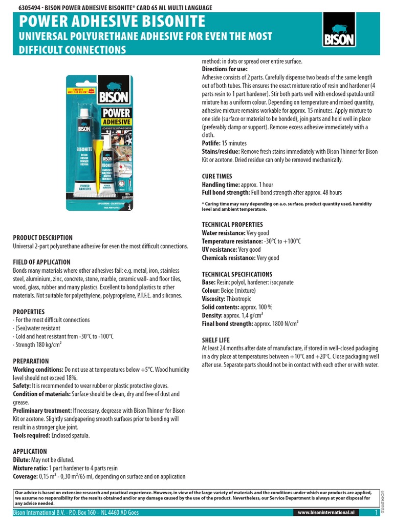 Bisonite Power Adhesive Overview | PDF | Adhesive | Manmade Materials