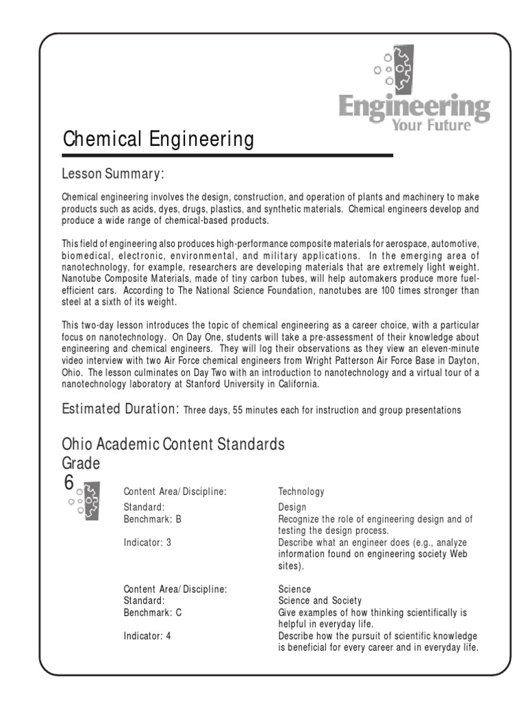 Chemical Engineering: Lesson Summary | PDF | Nanotechnology | Science