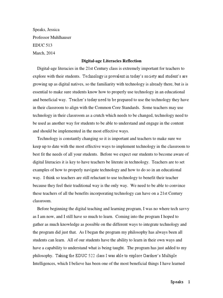 Educ 513 Digital-Age Reflection | PDF | Classroom | Educational Psychology