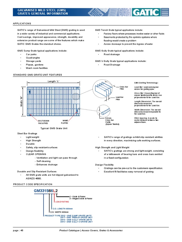 GATIC Galvanised Mild Steel GMS Grating Data Sheet | PDF | Building ...