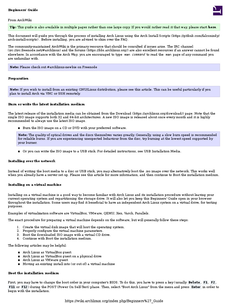 Arch Linux Install Guide | PDF | Booting | Bios