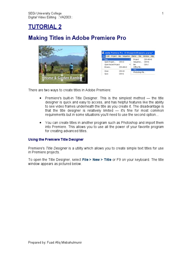 Tutorial 2 - Adobe Premier Pro | PDF | Media Technology | Digital ...