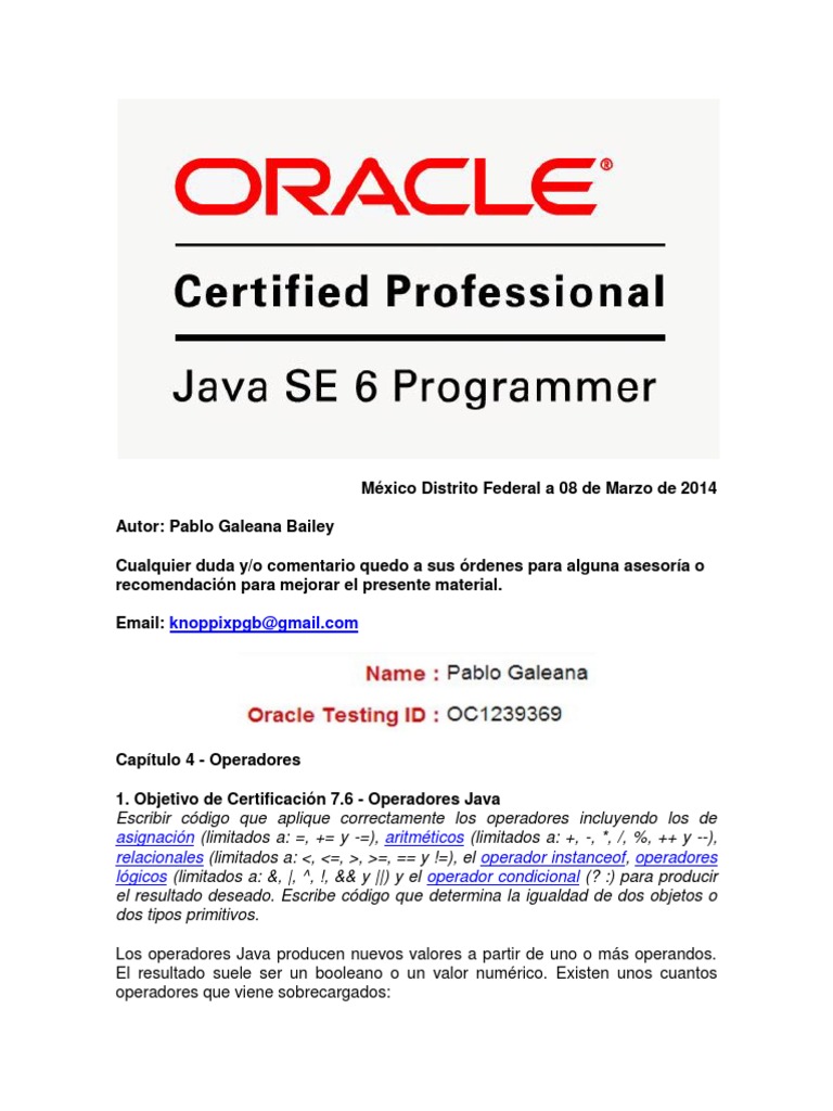 Oracle Certified Professional Java SE 6 Programmer 4 | PDF | Java ...