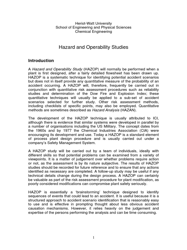 Hazard and Operability Studies | PDF | Risk Assessment | Risk