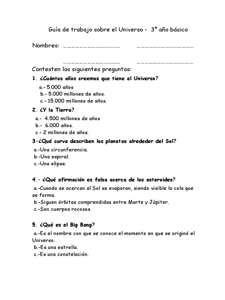 Guia de Trabajo Sobre El Universo | PDF