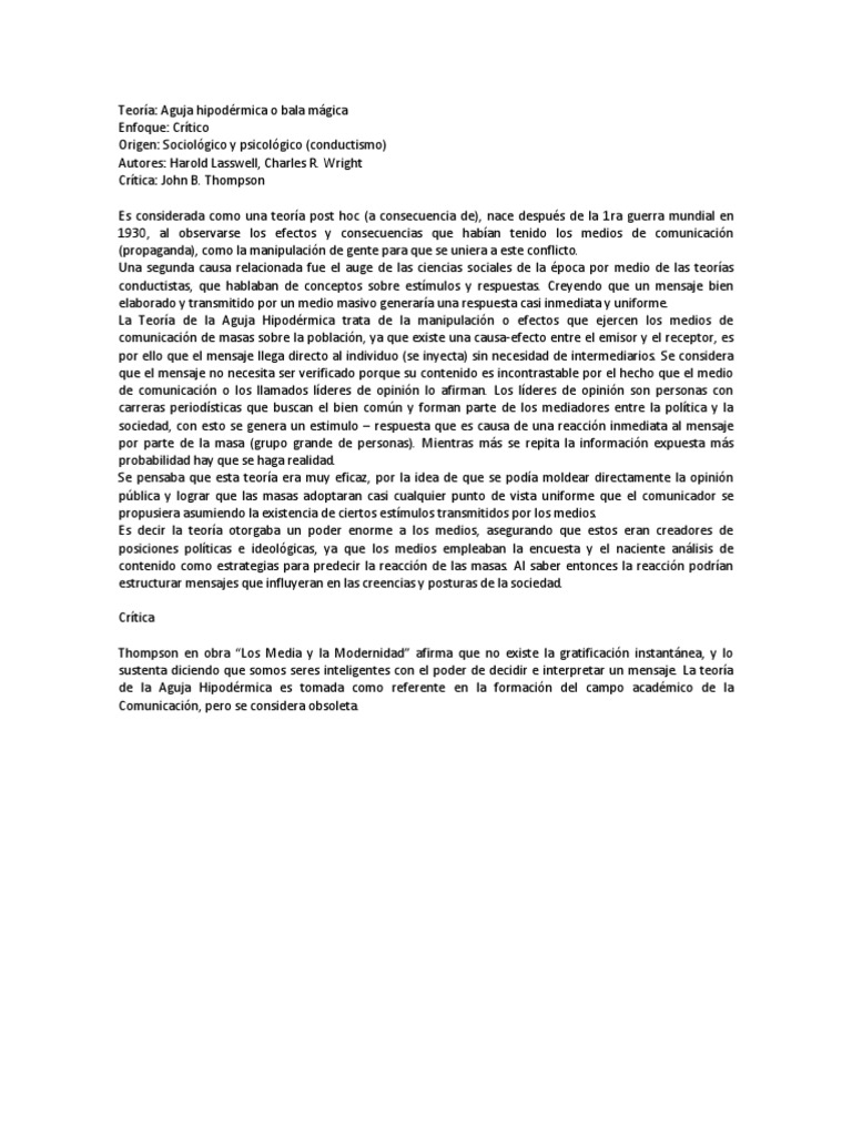 Teoría de la Bala Mágica en Comunicación | PDF | Teoría | Comunicación