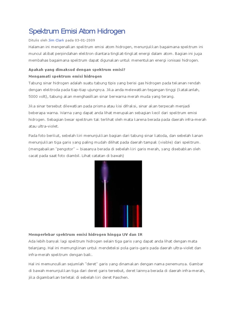 Spektrum Emisi Atom Hidrogen | PDF