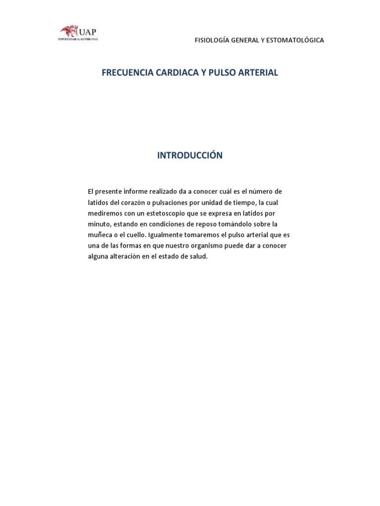Frecuencia Cardiaca y Pulso Arterial | PDF | Legumbres | Ritmo cardiaco