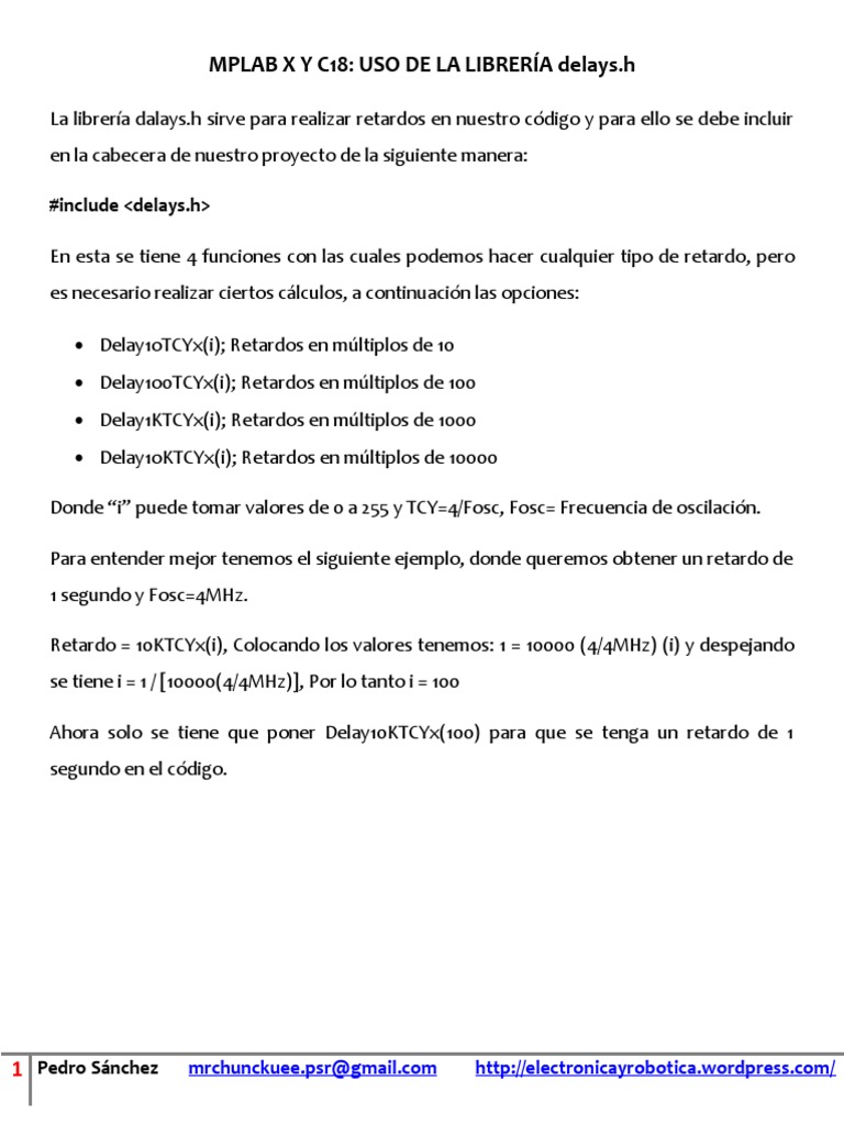 Retardos en MPLAB C18 con delays.h | PDF