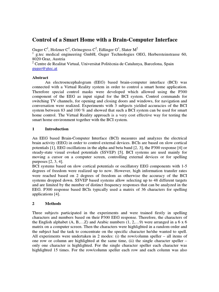 Control of A Smart Home With A Brain-Computer Interface | PDF ...