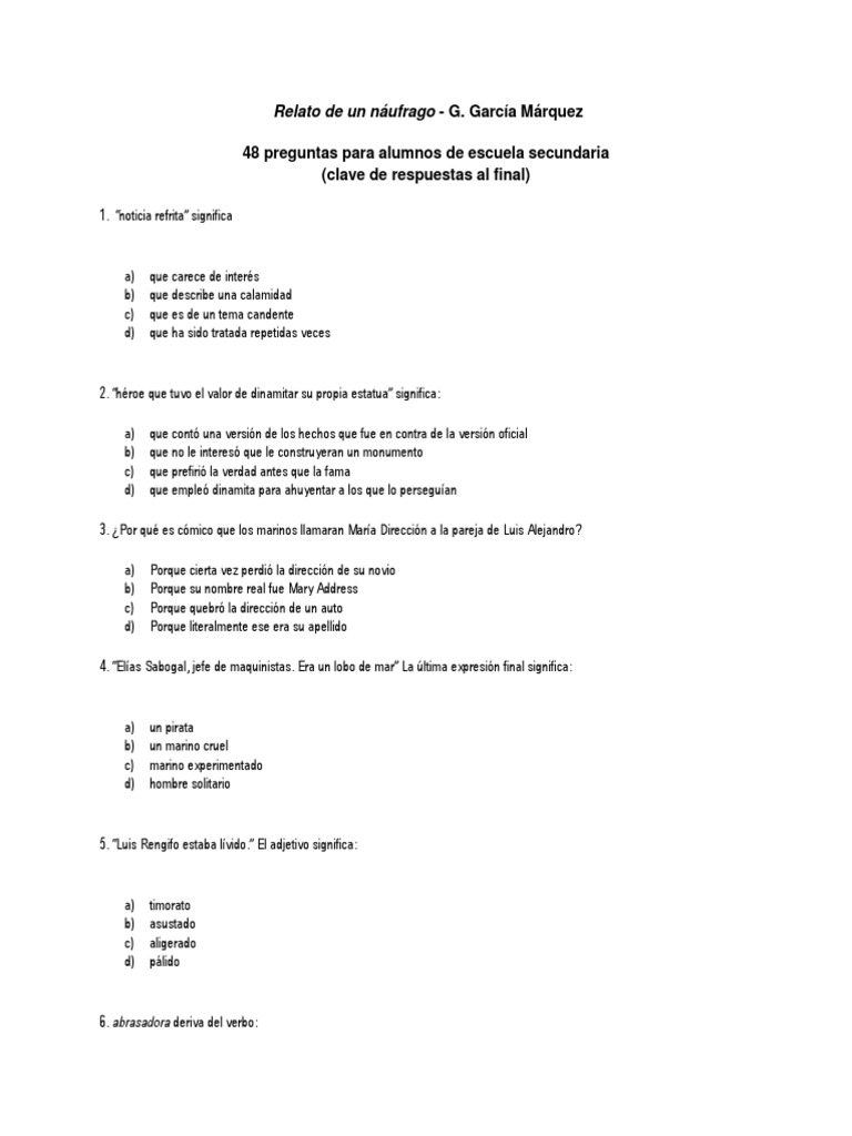 Preguntas sobre "Relato de un náufrago" | PDF | Naturaleza