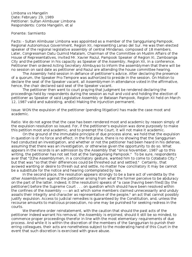 Limbona Vs Mangelin | PDF | Autonomy | Local Government