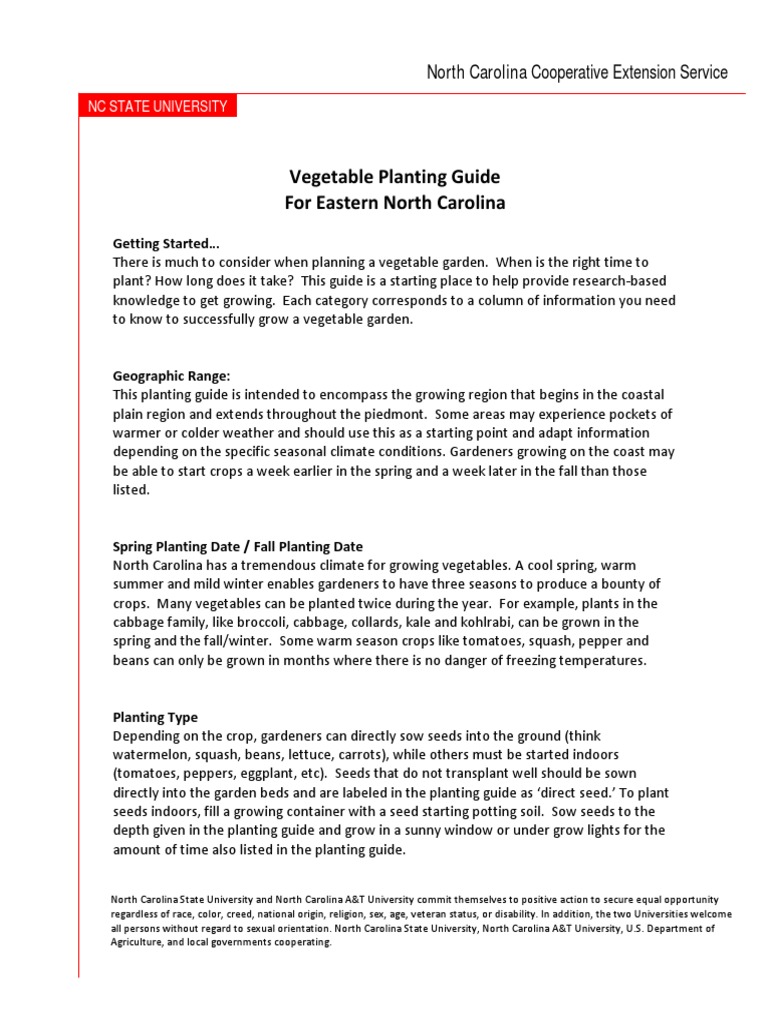 NC Veg Planting Guide | PDF | Sowing | Vegetables