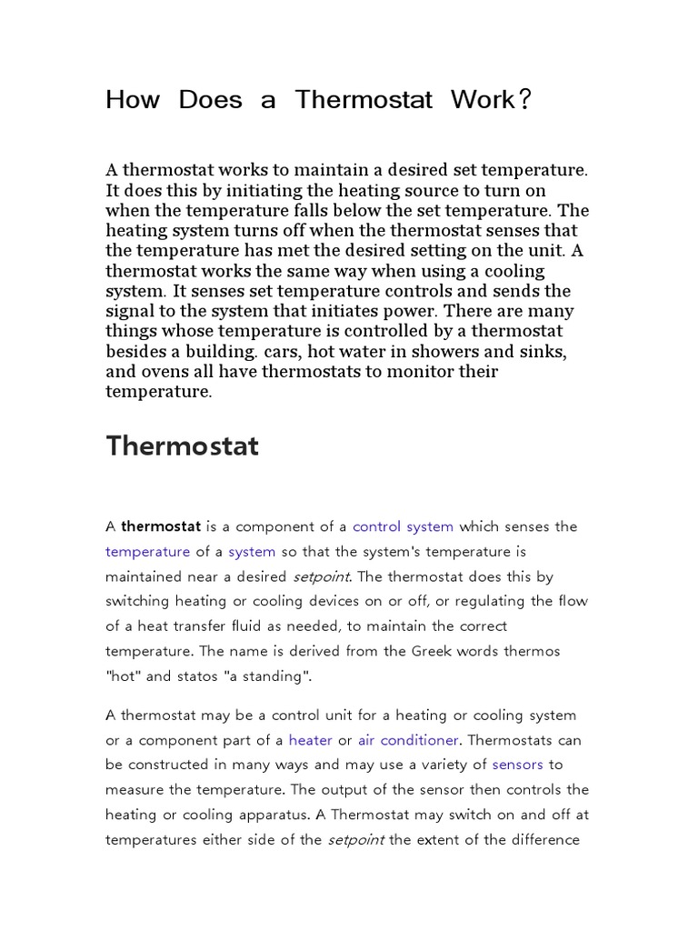 How Does A Thermostat Work? | PDF | Thermostat | Physical Quantities
