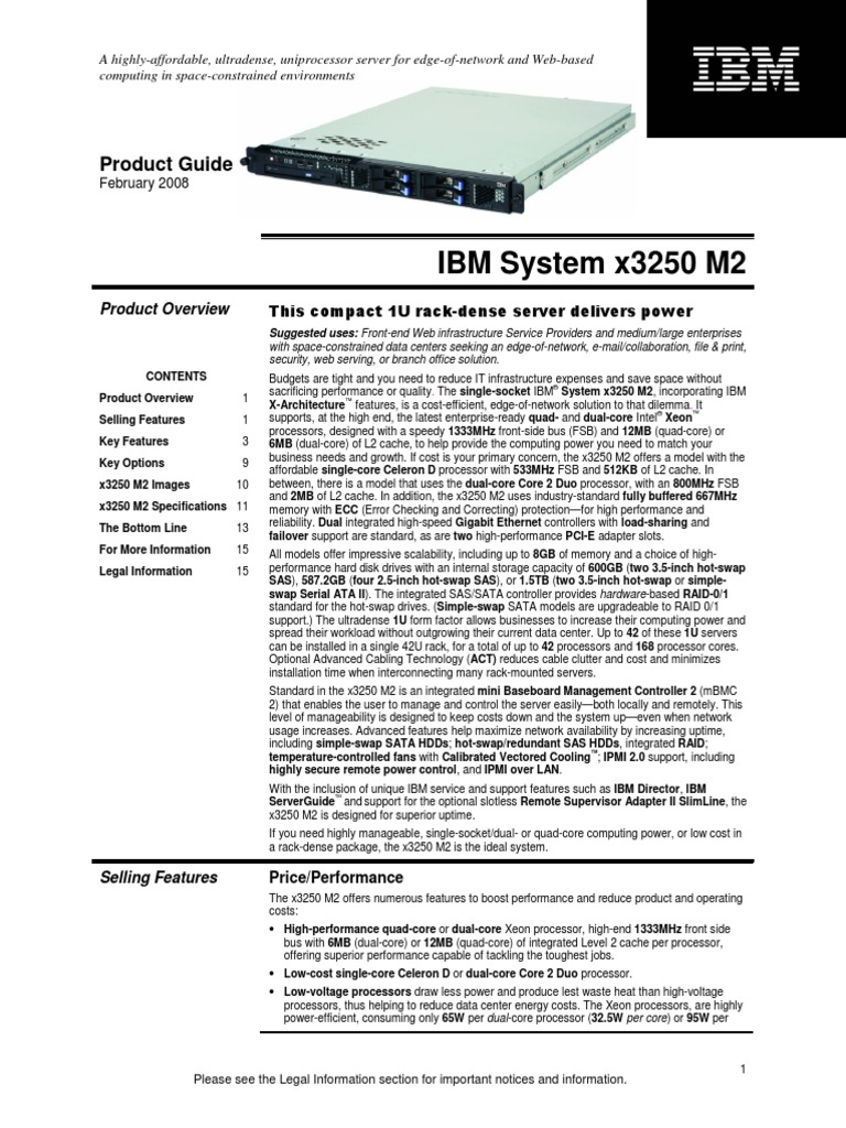 IBM Rack x3250M2 Productguide | PDF | Hard Disk Drive | Multi Core ...