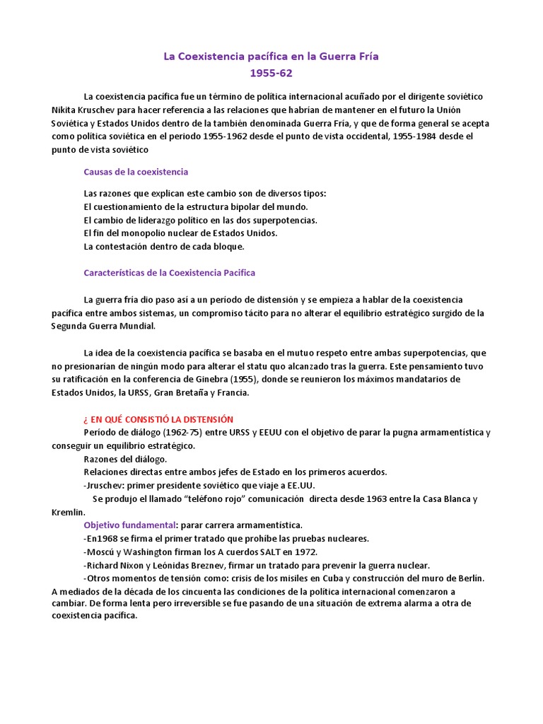 La Coexistencia Pacífica en La Guerra Fría | PDF | Política