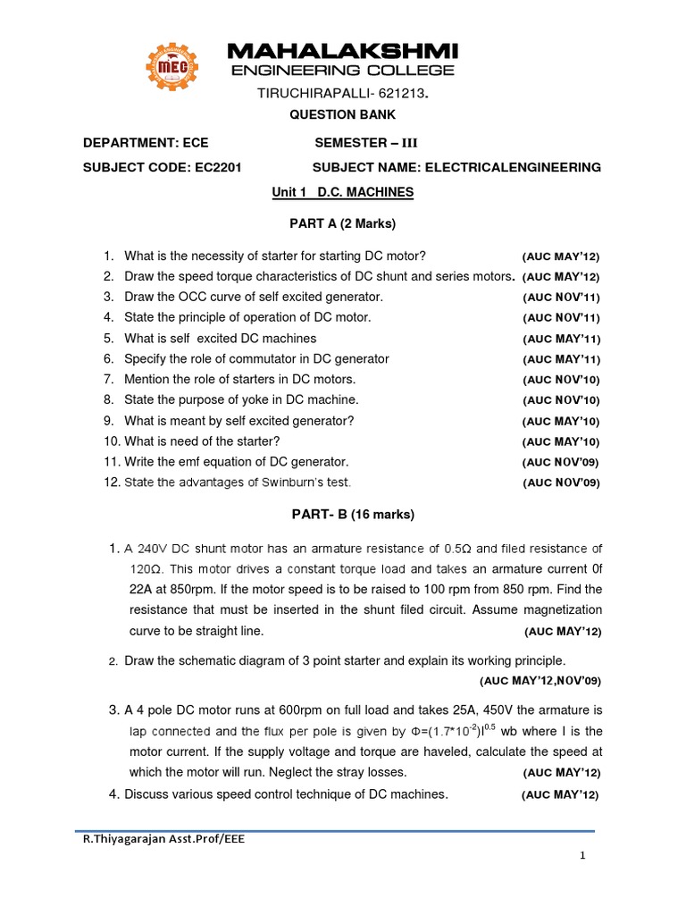 Ece Electrical Qb1 | PDF | Transformer | Electrical Impedance