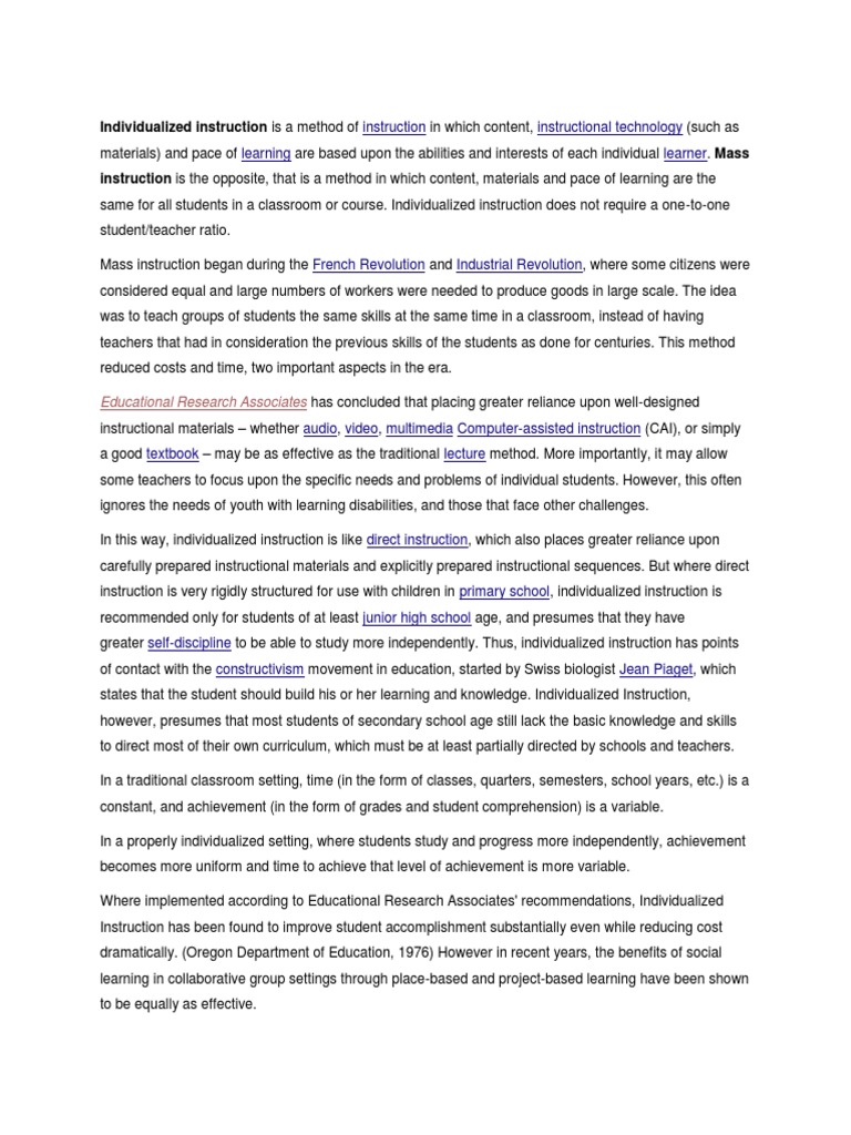 Individualized Instruction Is A Method Of: Educational Research ...