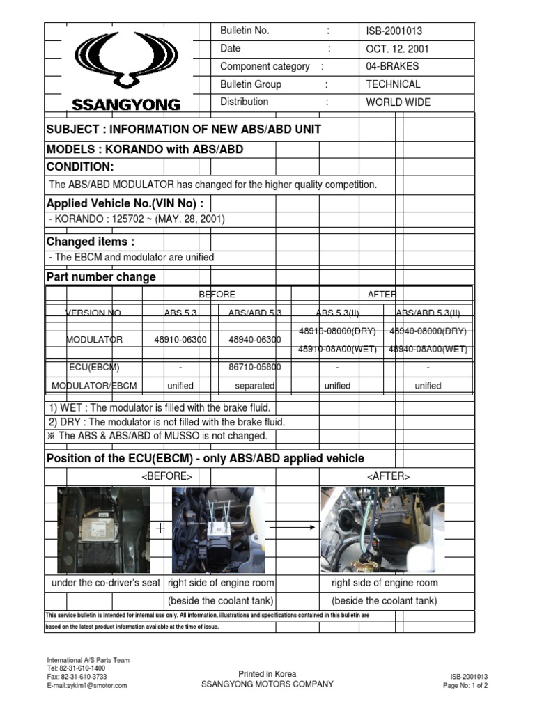 Subject: Information of New Abs/Abd Unit Models: Korando With Abs/Abd ...
