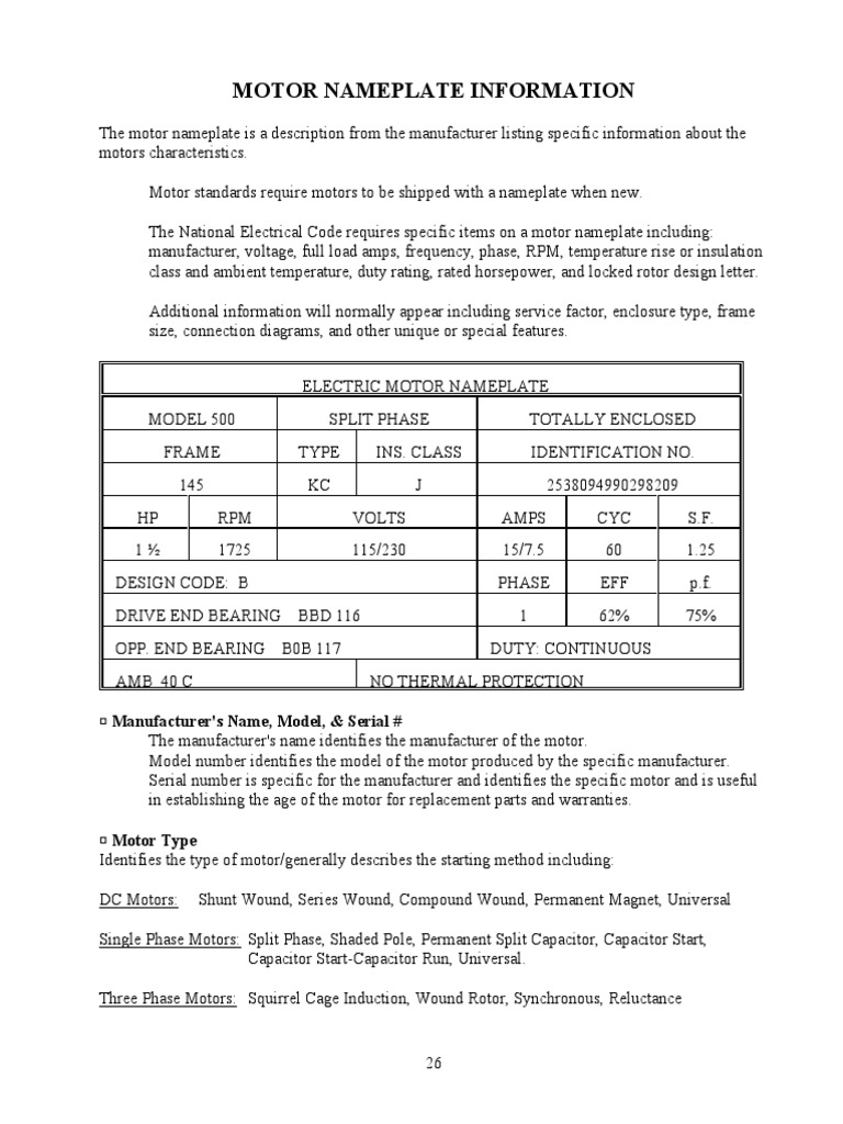Motor Nameplate Handout | PDF