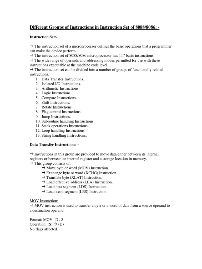 8088/8086 Instruction Set Overview | PDF | Subroutine | Binary Coded ...