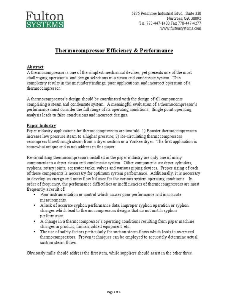 Thermocompressor Efficiency in Paper Industry | PDF | Steam | Steam Engine